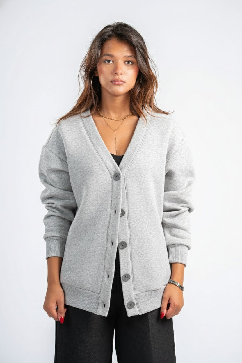 ASH GREY BUTTON UP CARDIGAN